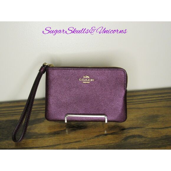 Coach | Bags | Coach Metallic Pearl Berry Corner Zip Wallet Clutch Nwot ...